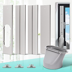 KLOLKUTTA Portable Air Conditioner Window Kit with Coupler, Portable AC Window Kit Accessories for Exhaust Hose, Adjustable Universal Window Slide Panels Kit Plates for 5.9 Inches Ducting