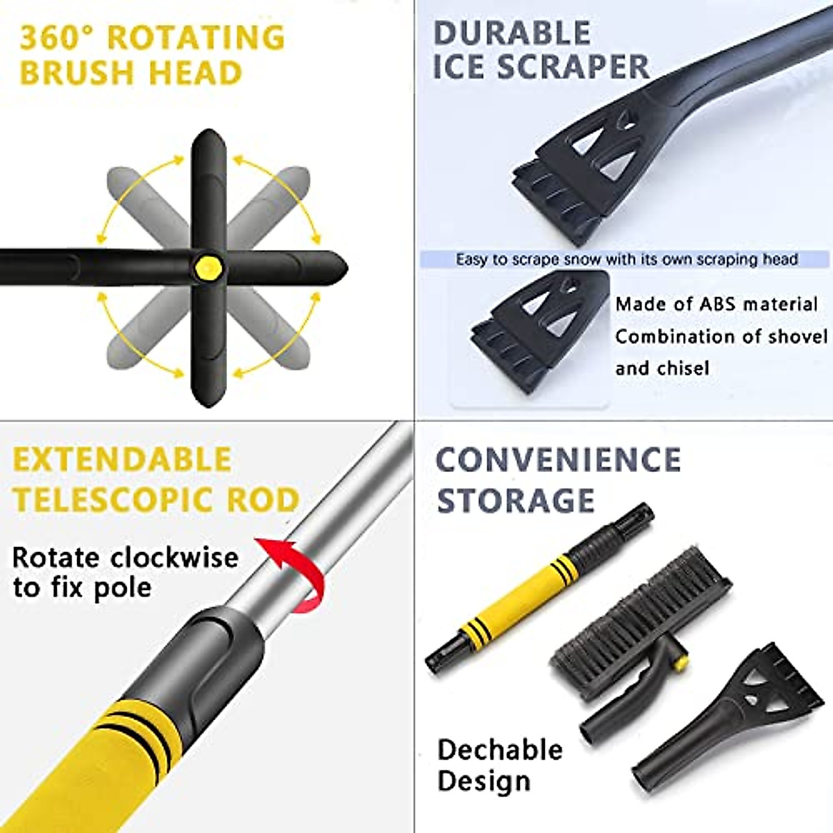 Ice Scraper, Ice Scrapers for Car Windshield, Multifunctional Snow Scraper and Ice Scraper, Snow Scraper for Car Windshield, Window and Side Mirrors
