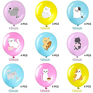 36 Pcs Cat Theme Party Latex Balloons Animal Cat Print Decorations Cartoon Cat Party Favors for Boy Girls Cat Kitty Theme Birthday Party Decorations Supplies, 12 Inches(Cartoon Style)