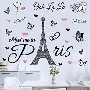 Paris Tower Wall Decal Paris Eiffel Tower Wall Sticker Vinyl Eiffel Tower Peel and Stick Wall Decals Removable Self-Adhesive Stickers Paris Tower Wall Decor for Bedroom Kitchen Office Background Livin