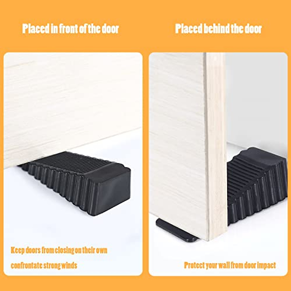 TAROSE Door Stoppers for Bottom of Door, Rubber Door Stops Wedge, Sturdy Stackable Doorstop Works on All Floor Surfaces Height up to 1 Inches - 2 Pack Black