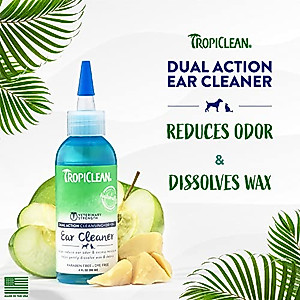 TropiClean Dual Action Ear Cleaner for Cats & Dogs | Vet Tested & Approved Ear Wash for Dogs | Pet Ear Wash Derived from Natural Ingredients | Made in the USA | 4 oz
