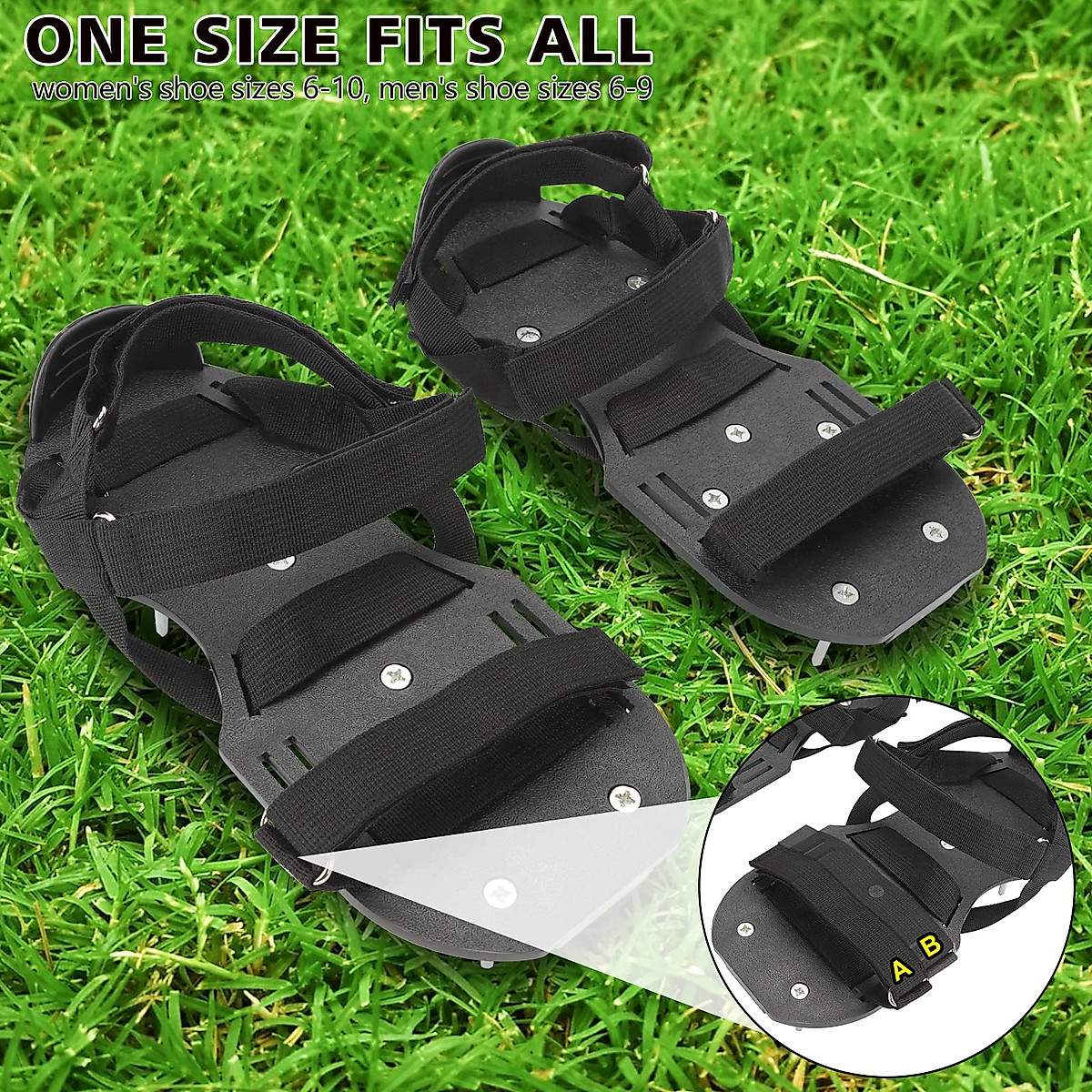 MOFEEZ Lawn Aerator Shoes for Grass - Pre-Assembled Grass Aerator Shoes for Lawn - Soil Yard Aerator Tool for Aerating Patio Garden, Black