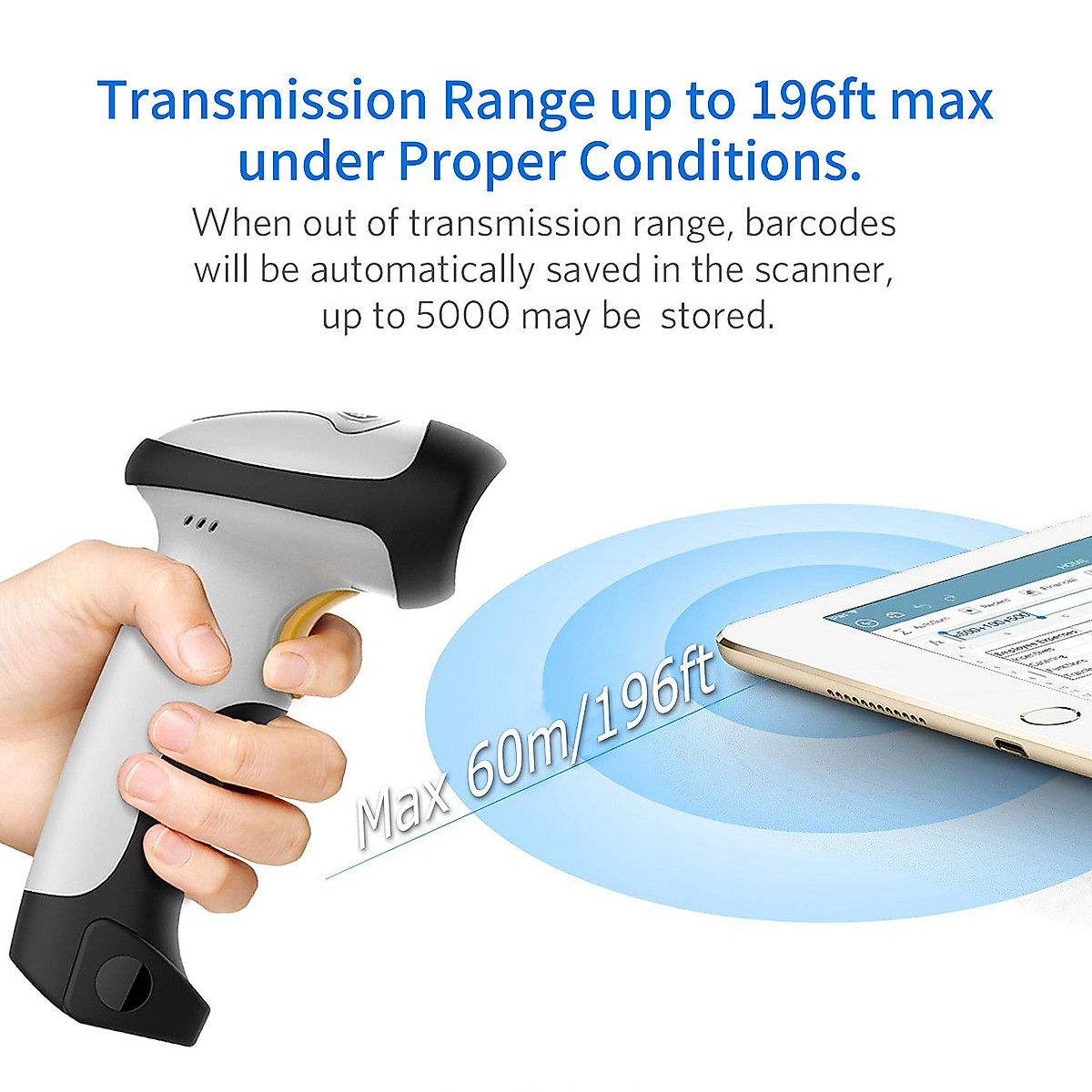 TEEMI Bluetooth Barcode Scanner 1D Handheld Automatic Laser Fast Accurate Bar Code Reader Auto Sensing Scanning, Easy Connect iPad iPad Android Smart Phone Tablet PC, No Stand