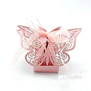 ponatia 50 Pack Laser Cut Butterfly Wedding Favour Box With Organza Ribbon Birthday Party Candy Boxes