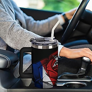 Rose Cuba Flag 40 Oz Tumbler with Handle And Straw Lid,Insulated Reusable Stainless Steel Travel Glass Mug 40 Ounces