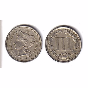 1865 3 Cent Nickel Civil War Piece 1st Year Issue of Old Antique US Coin - Lovely!