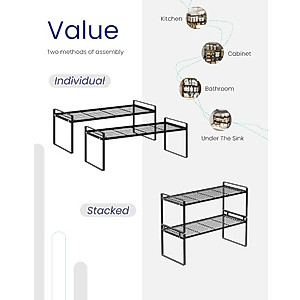 Better House 2 Pack Cabinet Shelf The Ultimate Standing Stackable Space Saving Closet Shelves Steel Frame Rust Resistant Organizer For Your Kitchen Bathroom (Stacked Size L20 x D8.25 x H14.6 in)