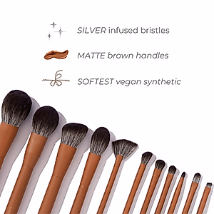 Makeup Brush Set- brush bubble full set makeup brushes for liquid foundation, powders, creams and shadows. 11 Piece Vegan, Silver-infused, soft luxury