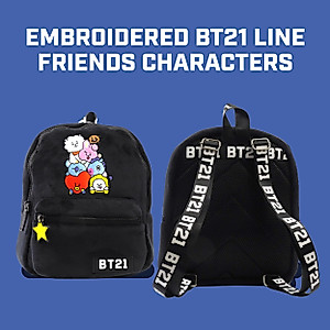 Concept One BT21 LINE FRIENDS Backpack, Plush Mini School Bag, Black, One Size