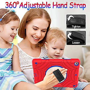 BMOUO Case for iPad 9th/8th/7th Generation - 10.2 Inch 2021/2020/2019 with Screen Protector, 360 Rotating Stand Hand & Shoulder Strap Shockproof Kids Case for iPad 9/8/7 Gen, Red