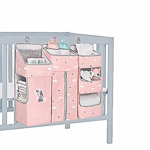 TOCKONIMN Hanging Diaper Caddy Organizer for Baby Crib - 3-in-1 Diaper Stacker for Changing Table Nursery Organization Storage Holder for Baby Essentials Attachment Portable Combining Clothing (Pink)