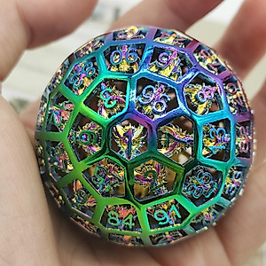 DND Dice Set D100 Polyhedral Metal Hollow RPG Dungeons and Dragons Pathfinder MTG D&D Board Game Dice Accessories and Digital Teaching with Black Leather Bag-Colorful