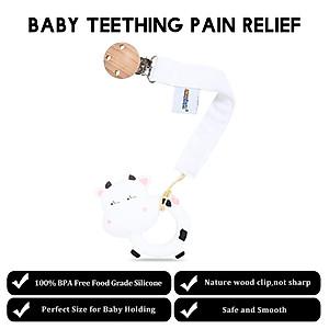 AmazingM Baby Food Grade Silicone Teether Toy with Pacifier Clip Holder,Teething Pain Relief Toys Gift Set for 3 Months+ Boys and Girls,Freezer Safe,BPA Free (Cow)