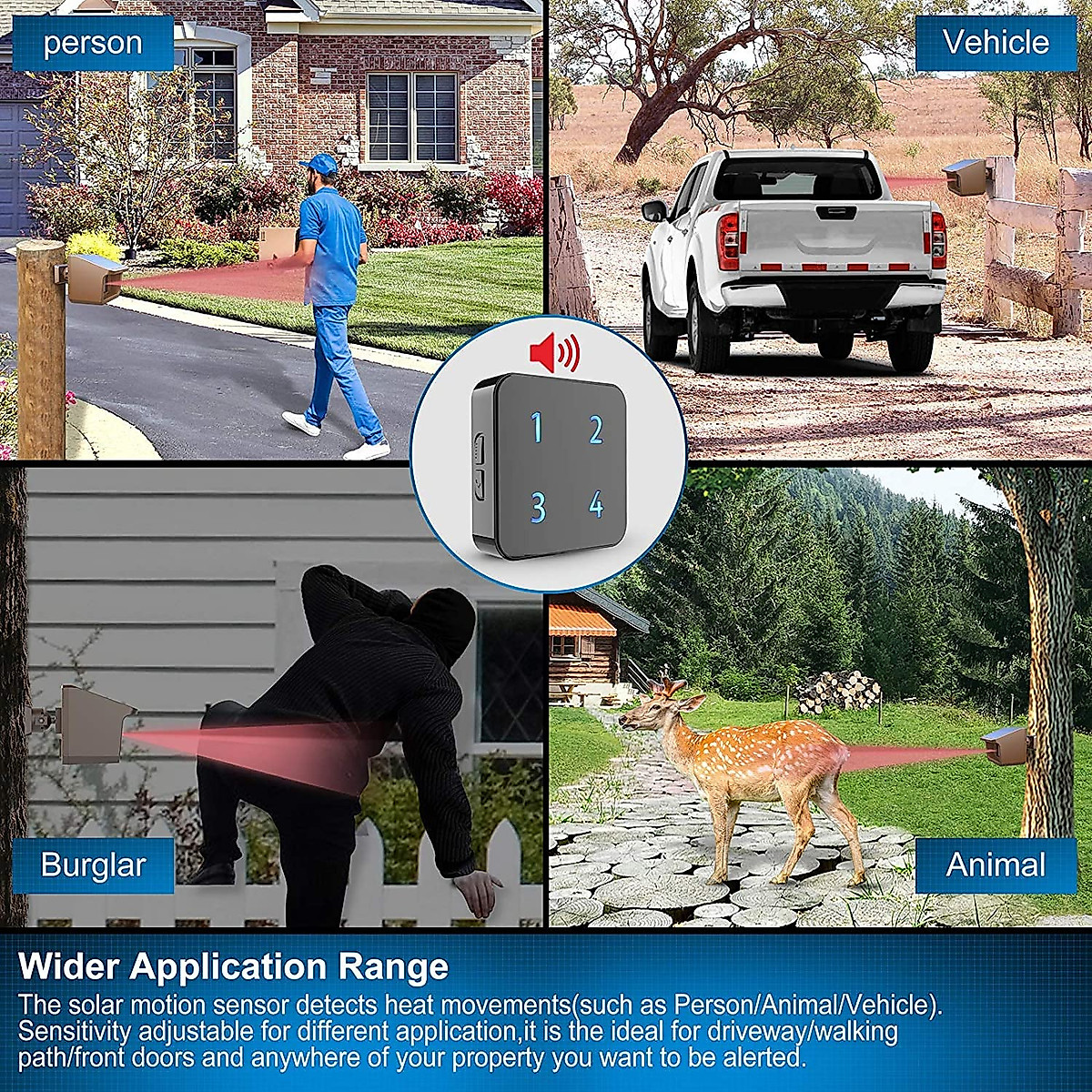 Driveway Alarms- 1/2Mile Solar Driveway Alarm System- Up to 70FT Wide Sensor Range- Fully Weatherproof Outdoor Motion Sensor&Detector DIY Security Alert System-1 Receiver and 2 Sensors KIT