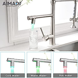 AIMADI Pull Down Kitchen Faucet with Sprayer,Commercial Single Handle Stainless Steel Brushed Nickel Kitchen Sink Faucet with LED Light