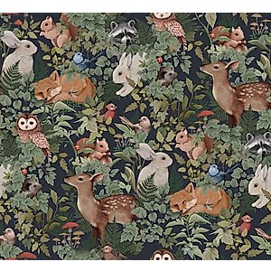 MuralPeel Animal Leaf Forest Deer Rabbits Squirrel Owl Green Plants Peel and Stick Wallpaper Self Adhesive Removable Easy Peel Off Contact Paper Stick on Wall Paper for Bedroom&Renter