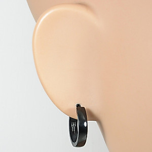 Stainless Steel Curved Face Round Hoop Men Earrings Polish Black 20mm