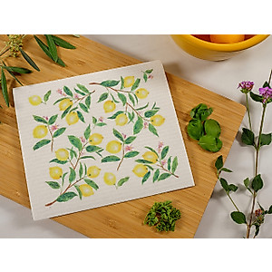 KAF Home Clean It Mixed Swedish Dish Cloths - Set of 4, Reusable, Absorbent Cellulose Sponge Towels for Kitchen, Cleaning Counters, and Washing Dishes (All Over Lemon)