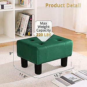 LUE BONA Small Foot Stool Ottoman, Velvet Tufted Footrest with Plastic Legs, 9''H, Rectangle Foot Stools for Adult with Non-Slip Pads, Footstool for Living Room,Couch, Embered