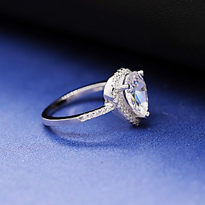 Uloveido 925 Sterling Silver Pear Shaped Ring Simulated Diamond CZ Halo Promise Engagement Ring for Her (White, Size 8) JZ116