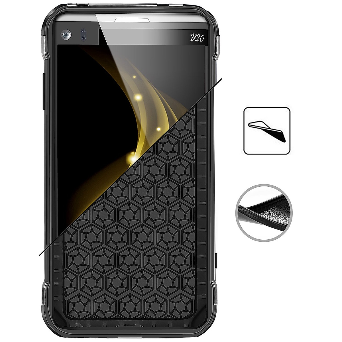 LG V20 Case, BENTOBEN 2 in 1 Cool Slim Hybrid Rugged Hard PC Resilient Strength Durable Laminated with Carbon Fiber Design Chrome Anti-scratch Shockproof Protective Case for LG V20 (2016), BLACK