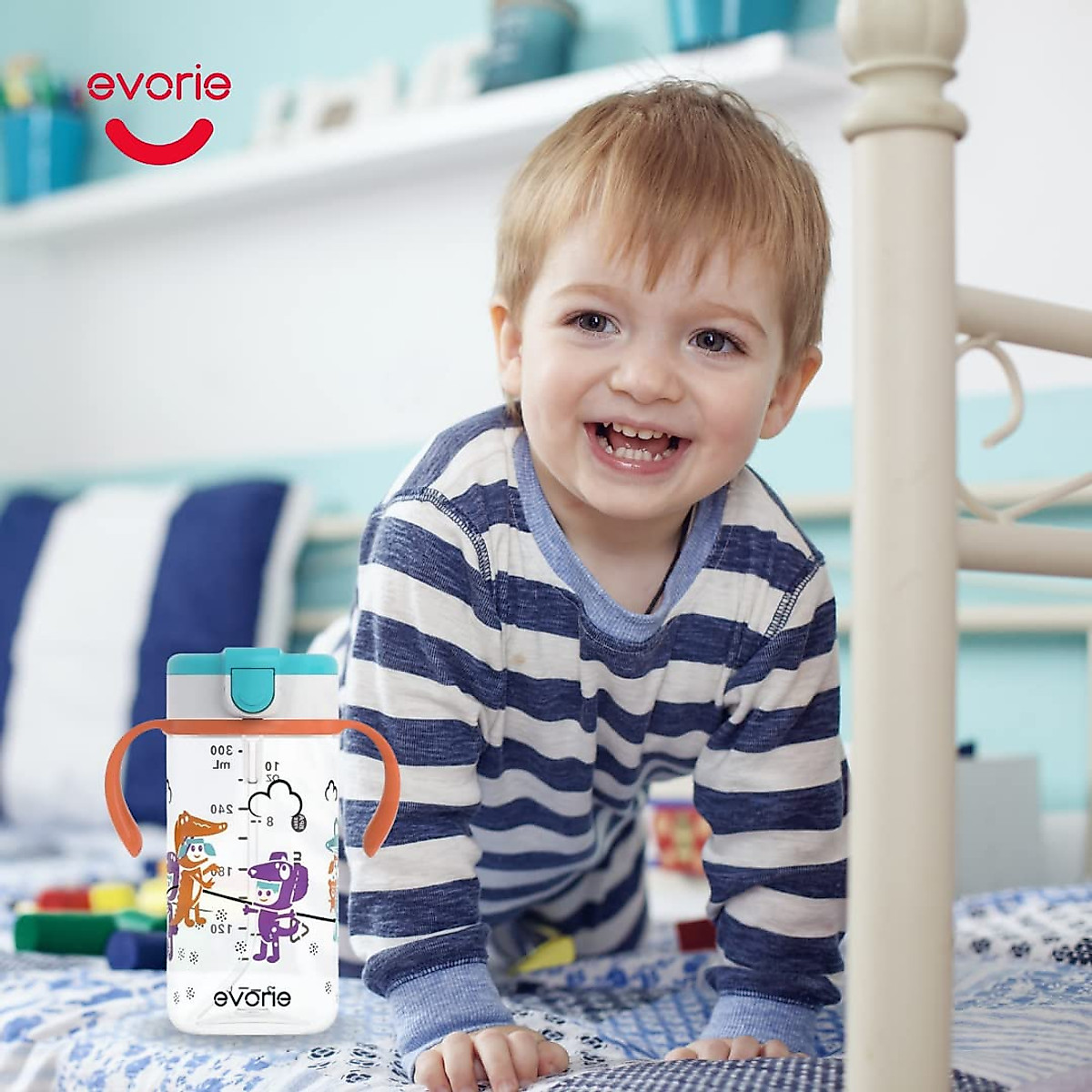 Evorie Tritan Toddler Sippy Cups 10 Oz Kids Water Bottle With Replacement Straw Bundle, Imaginations