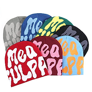 TaowaveWomen Beanie Y2k Hat,MEA Culpa Graphic Beanies Designs,Winter Hat Skull Cap Black Gray for Women