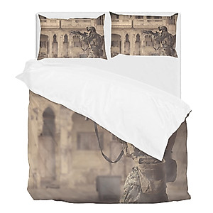 Bedding Sets Twin Size Military American Marine Duvet Cover Sets Soft Comforter Cover with 1 Duvet Cover and 2 Pillow Shams, Gifts for Girls Boys Teen (without Comforter)