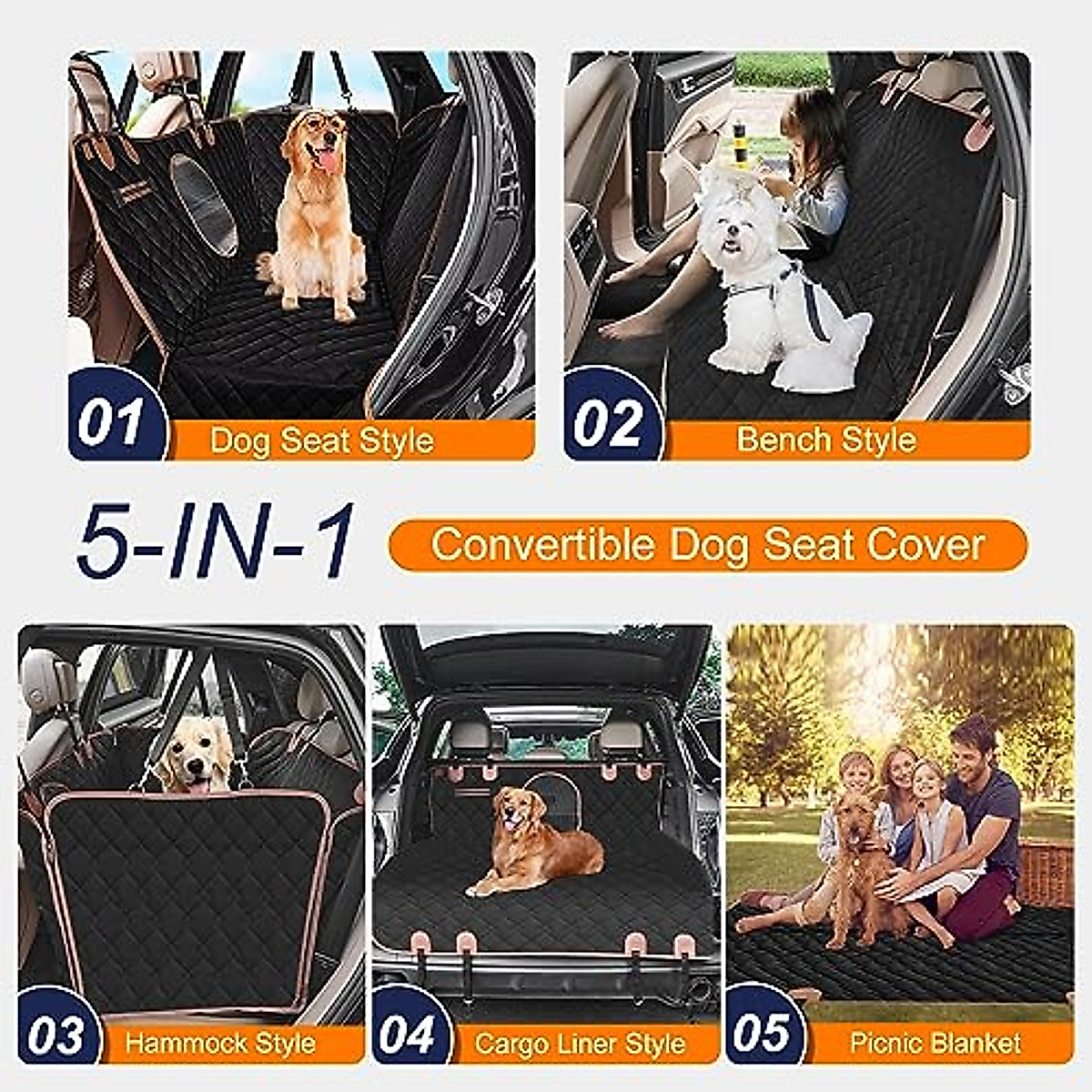 LOOBANI Dog Seat Cover for Back Seat, Waterproof Car Seat Cover, Anti-Scratch Dog Hammock for Car, Back Seat Protector for Road Trip, Fits Cars SUV & Truck