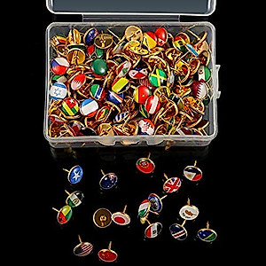 194 Pieces Creative Push Pins National Flag Pins Thumb Tacks Country Map Push Pin Decorative Drawing Pins for Bulletin Board, Pinboard, Map, Office