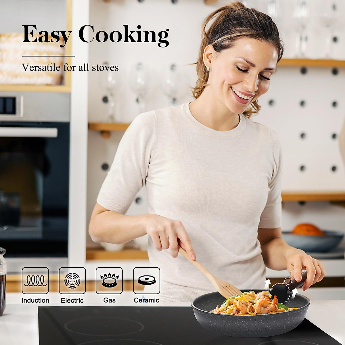 Nonstick Pots and Pans Set with Germany Granite Coating, Induction Cookware Sets with Removable Handle,Stackable RV Cooking Set with Detachable Handle, Dishwasher/Oven Safe, Dark Gray