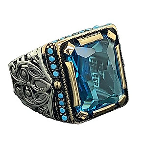 Men Aquamarine Stone Ring, Blue Stone Ring, Vintage Men Ring, Turkısh Ottoman Men Ring, 925k Sterling Silver Ring,