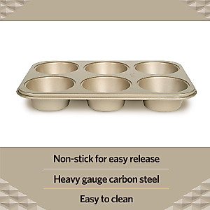 Glad Jumbo Muffin Pan Nonstick - Heavy Duty Metal Cupcake Tin with Large Baking Cups, Jumbo 6-Cup