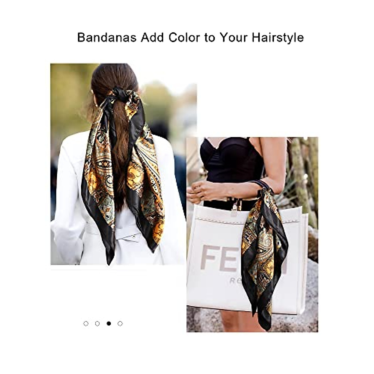 AWAYTR 35” Large Square Satin Head Scarf - 3Pcs Satin Hair Scarves Silk Bandana Scarf Beach Headscarf Silk Feeling Scarf for Women Hair Wrap Neck Scarf Cashew(Camel/Black/Beige)