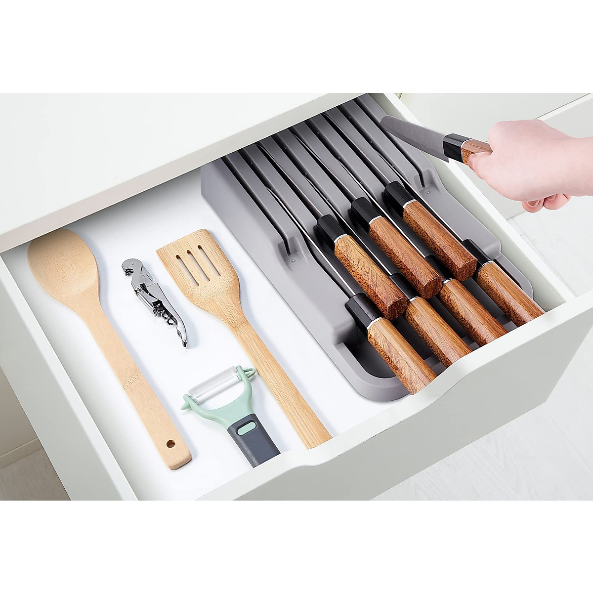 SOMIER Expandable Cutlery Tray Kitchen Drawer Organizer and In-Drawer Knife Holder