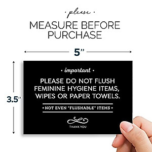 3.5x5 Inch Designer Bathroom Sign, Do Not Flush Feminine Hygiene Items, Wipes, Paper Towels ~ Ready to Stick ~ Premium Finish, Durable