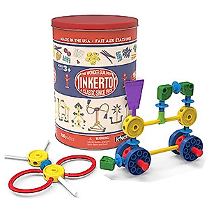 TINKERTOY - Retro Building Tin - 100 Parts - Collectible, Nostalgic Construction Toy, Great for Kids, Toddlers, Boys, Girls, Ages 3+