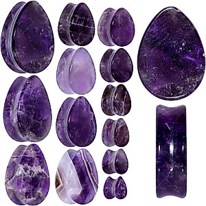 Body Candy 25mm Womens 2PC Solid Purple Amethyst Stone Drop Saddle Plugs Double Flare Plug Ear Plug Gauges