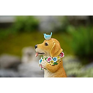 Pohabery Dog Garden Statue Dog Statue Solar Dog and Butterfly LED Lights Figurine Outdoor Decoration for Patio Yard Lawn