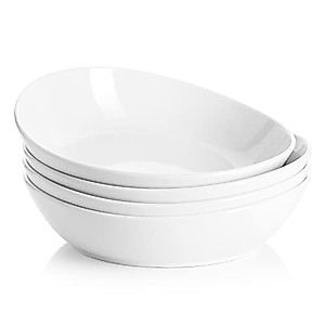 Sweese 135.401 Porcelain Pasta Bowls 28 Ounce- Porcelain Salad Serving Soup Dinner Bowl for Kitchen - Microwave Dishwasher Oven Safe Set of 4, White