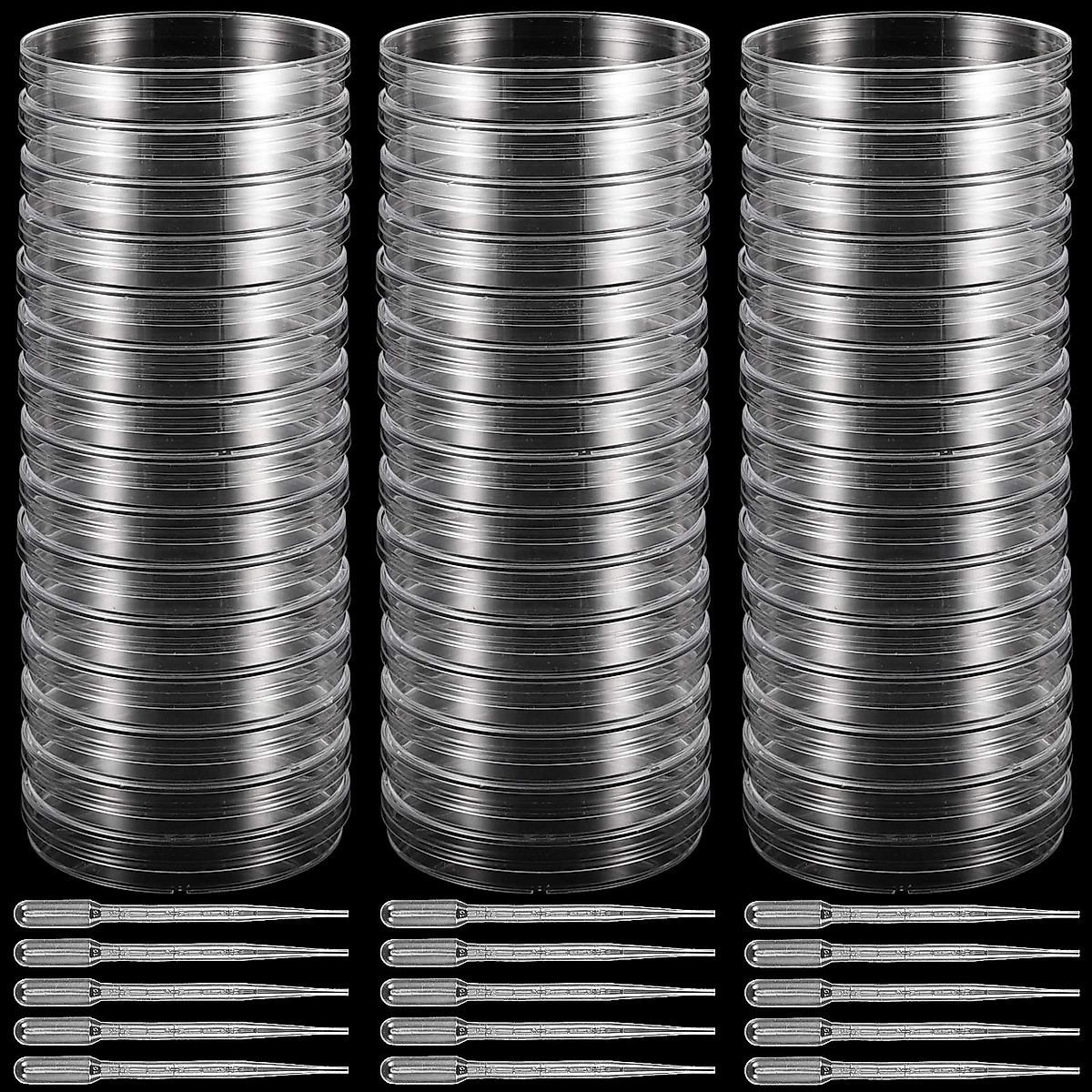 Plastic Petri Dish, ZEONHAK 50 PCS 90 mm Diameter x 15 mm Deep Sterile Petri Dish with Lid, Clear Culture Dish with 100 PCS 3 ml Transfer Pipettes for Lab, Science, Themed Party, Experiment