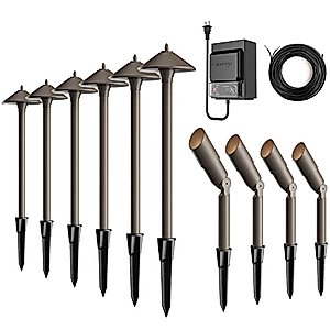 Malibu Low Voltage Landscape Lights Kit Outdoor Pathway Lighting 12V spot Lights 10 Pack with Electrical Wire and Low Voltage Transformer for Outdoor Garden Driveway 8308-9903-10, Bronze