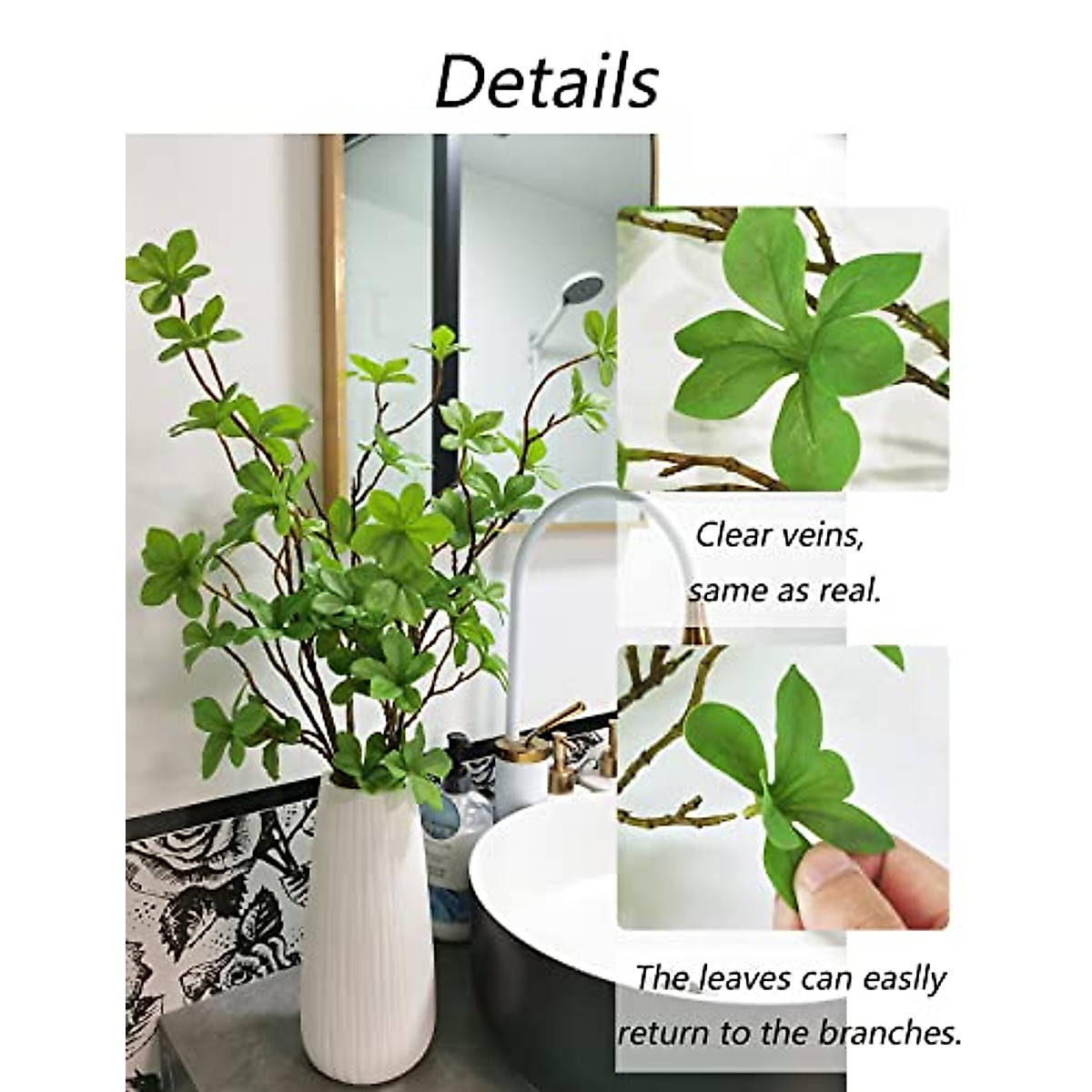 Heleze Artificial Greenery Stems Faux Branches with Leaves for Vase Fake Plants for Home Decor Indoor 26.3 Inch 3 PCS
