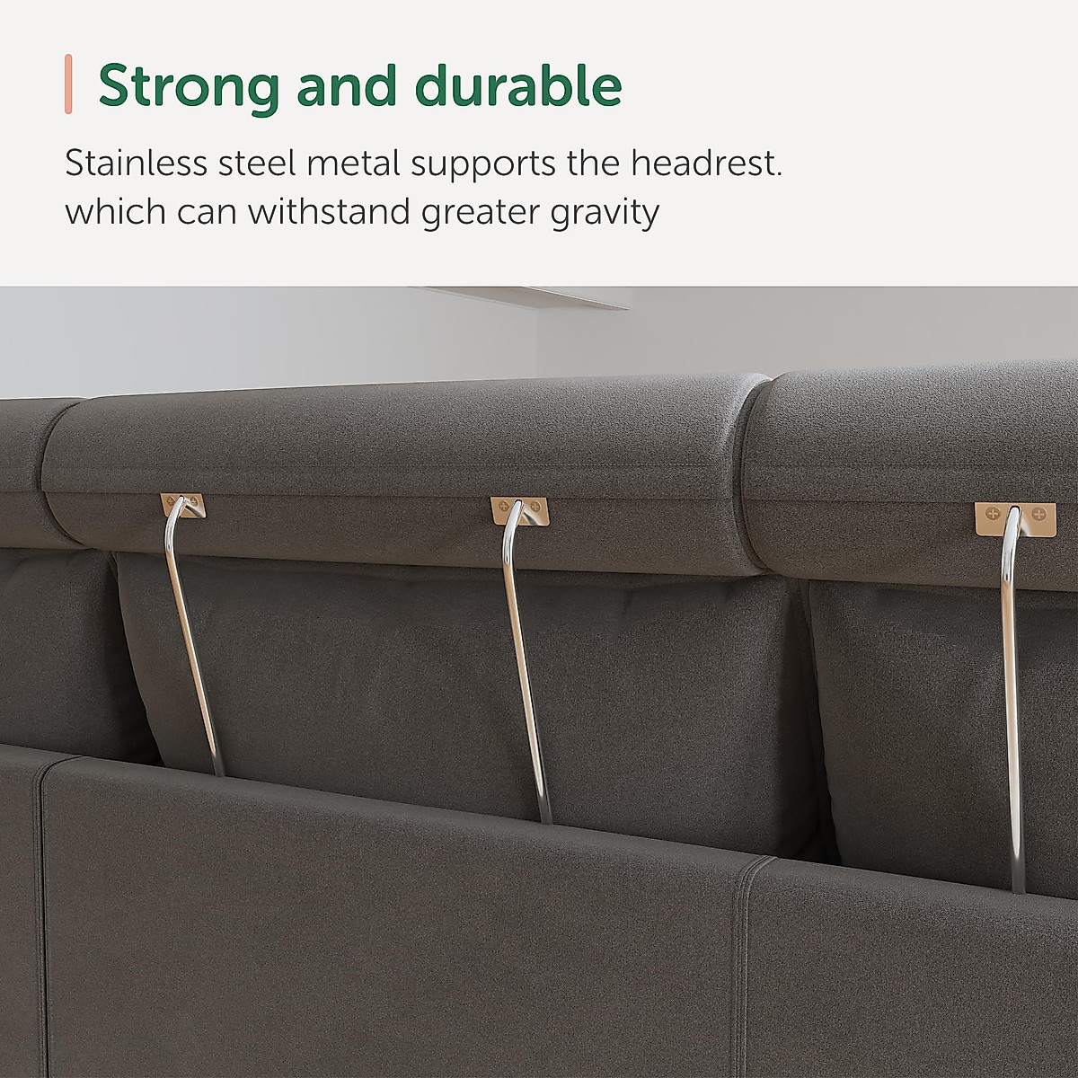 HONBAY 2 Pieces Headrest Module for Modular Sectional Sofa Velvet Extend Backrest Modular Couch High Back Sectional Sofa with Metal Frame,Grey