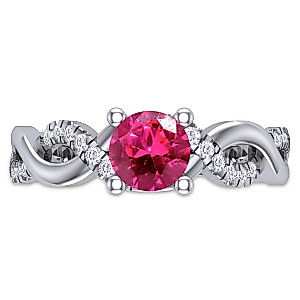 GEMVIO Collection 5MM Round Cut Lab Created Ruby Gemstone & Natural Diamond Infinity Swirl Engagement Ring In 14K White Gold Over Sterling Silver Anniversary Wedding Ring(0.60 Cttw)-8