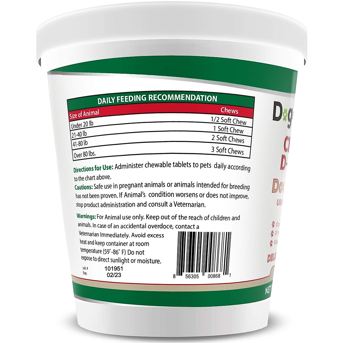 Cranberry D-Mannose for Dogs and Cats Urinary Tract Infection Support Prevents and Eliminates UTI, Bladder Infection Kidney Support, Antioxidant (Double Strength Soft Chew, 120 Soft Chew)