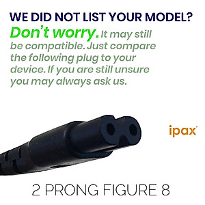 Ipax 10 Ft Long Two Prong AC Power Adapter Cord Cable Compatible with PS5 PS4 PS3 Slim LG TCL Samsung UN32EH5300 UN40EH5300 UN46EH5300 UN50EH5300 UN28H4000 UN40J5200 UN43J5200 UN48J5200 UN50J5200 TV