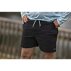 HUK Men's Standard Volley 5.5" Elastic Waist Quick-Dry Swim Shorts, Black, Medium