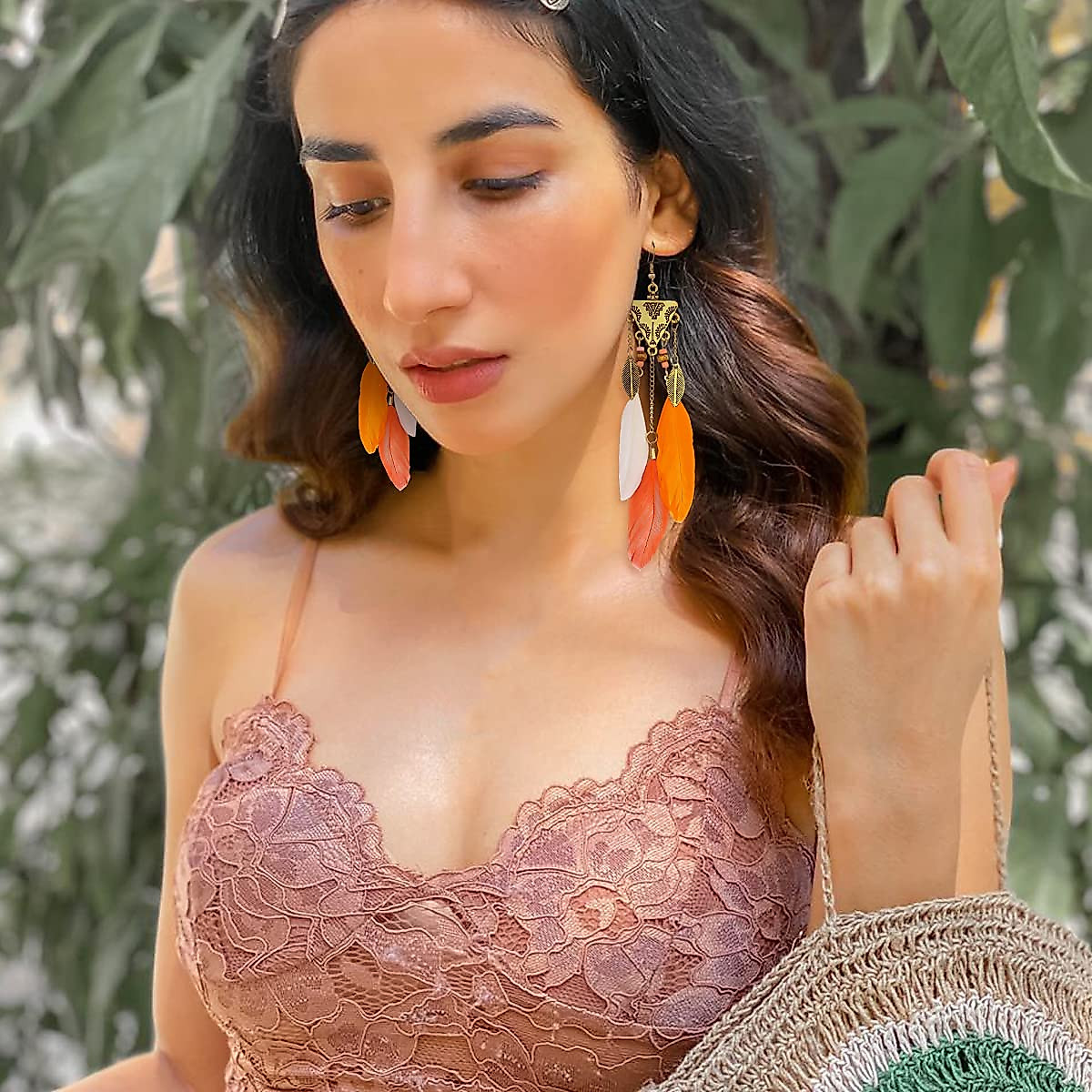 6 Pairs Women Feather Earrings Bohemian Fringe Tassel Long Drop Dangle Earrings Set with Dream Catcher Design Boho Earrings for Women Girls Birthday Christmas Holiday Party (style 4)